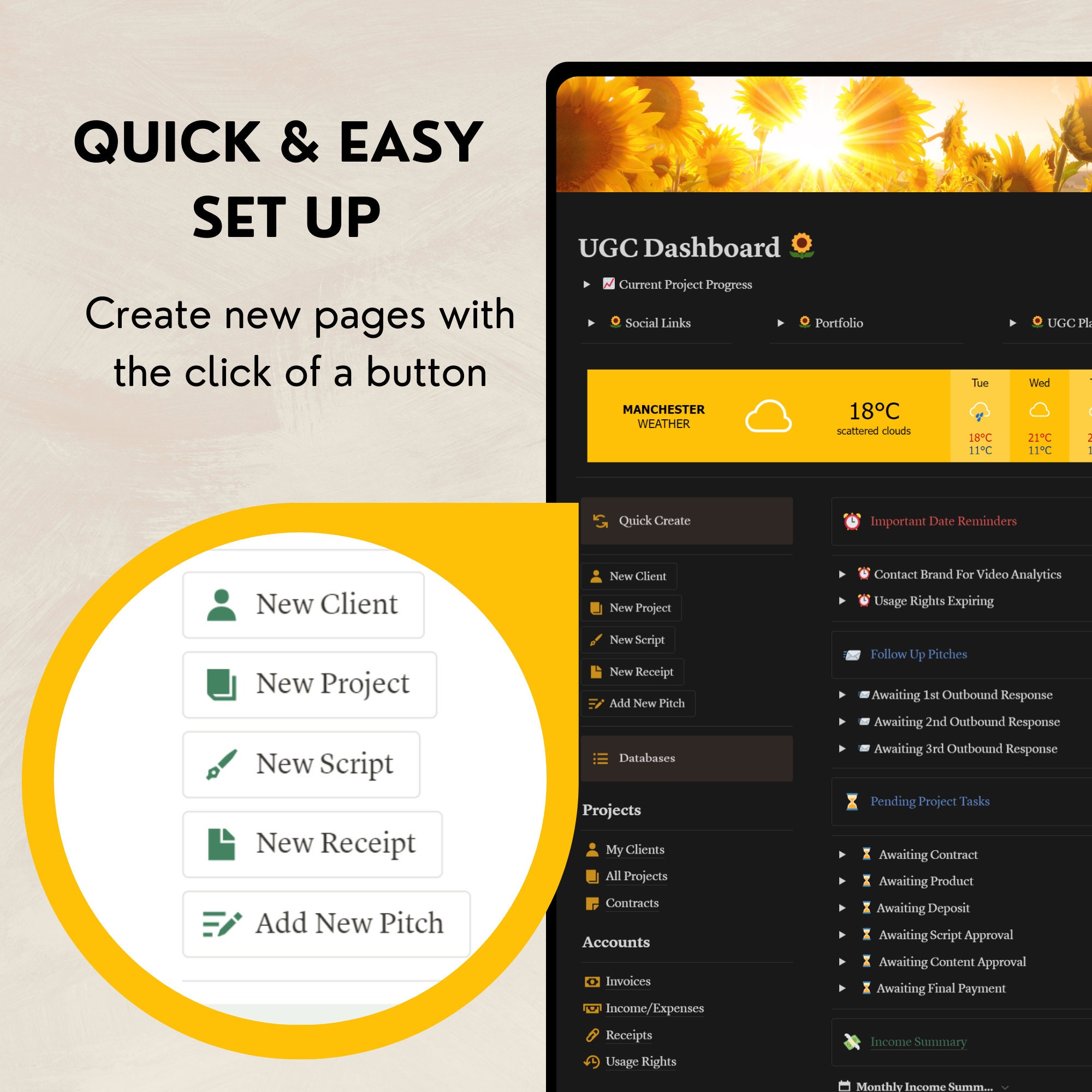 UGC Notion Template Yellow & Black - Dark Mode | UGC Notion Dashboard | Fully Integrated UGC ...