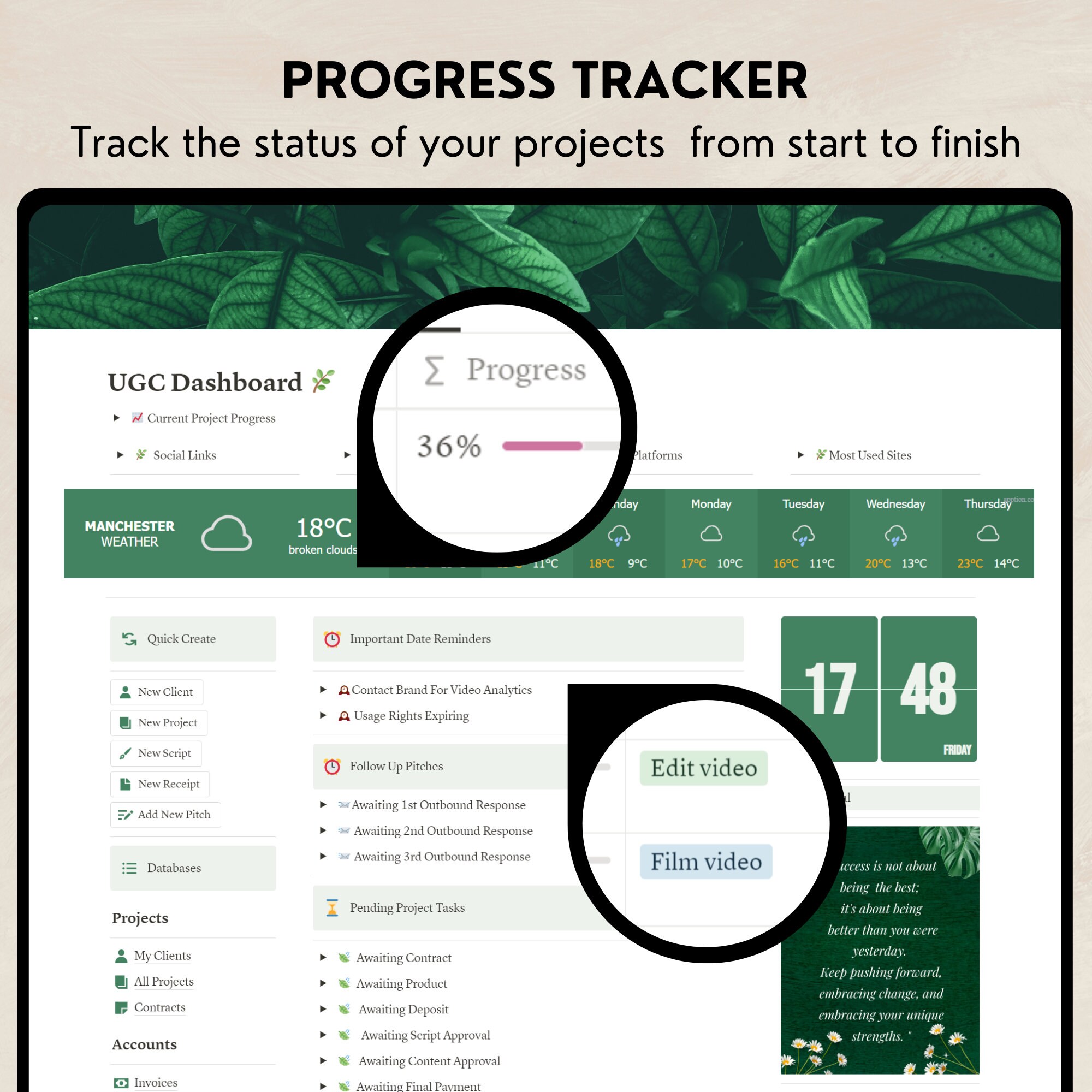 Premium UGC Notion Template Green | UGC Notion Template Planner for UGC ...