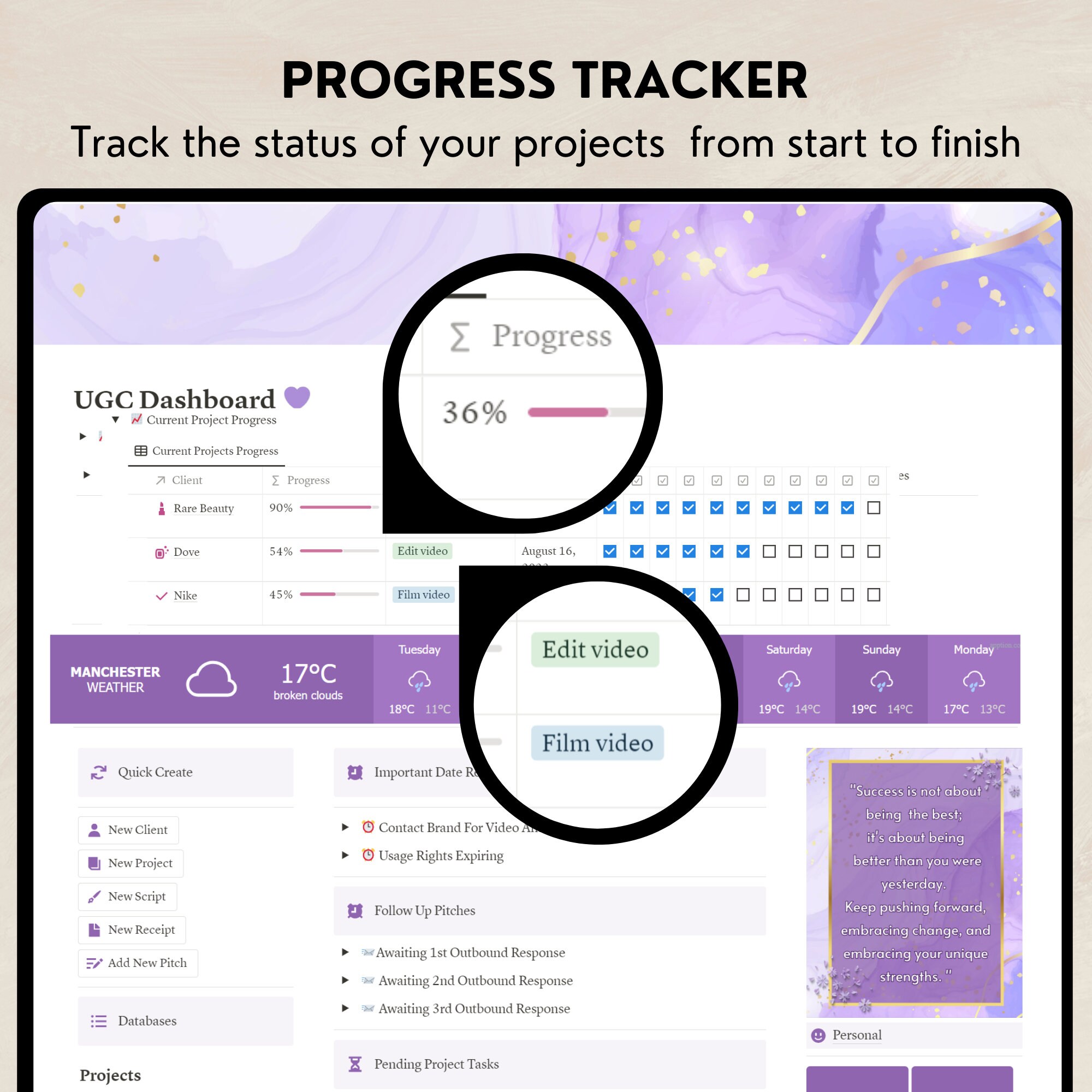 Purple UGC Notion Template Planner for UGC Creators Premium UGC Notion ...