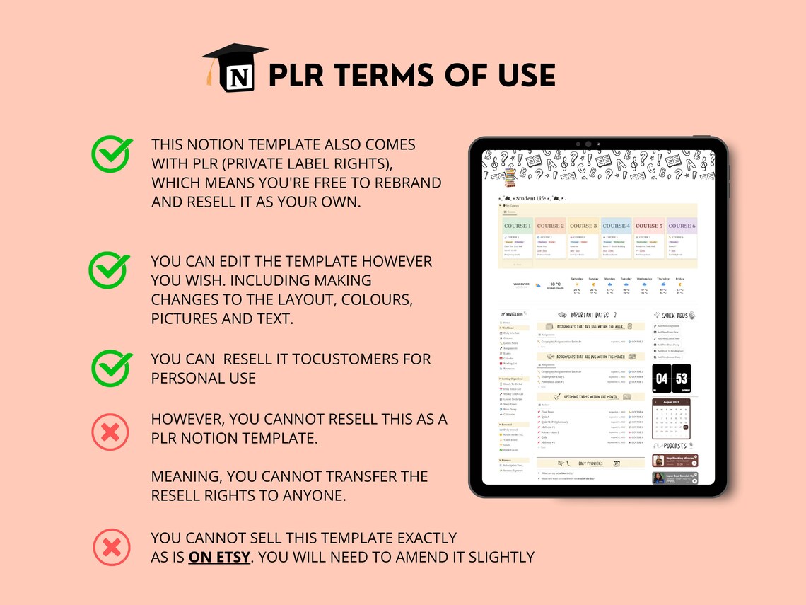 PLR Student Planner Notion Template | Best Notion PLR Notion Template for Students | Notion ...
