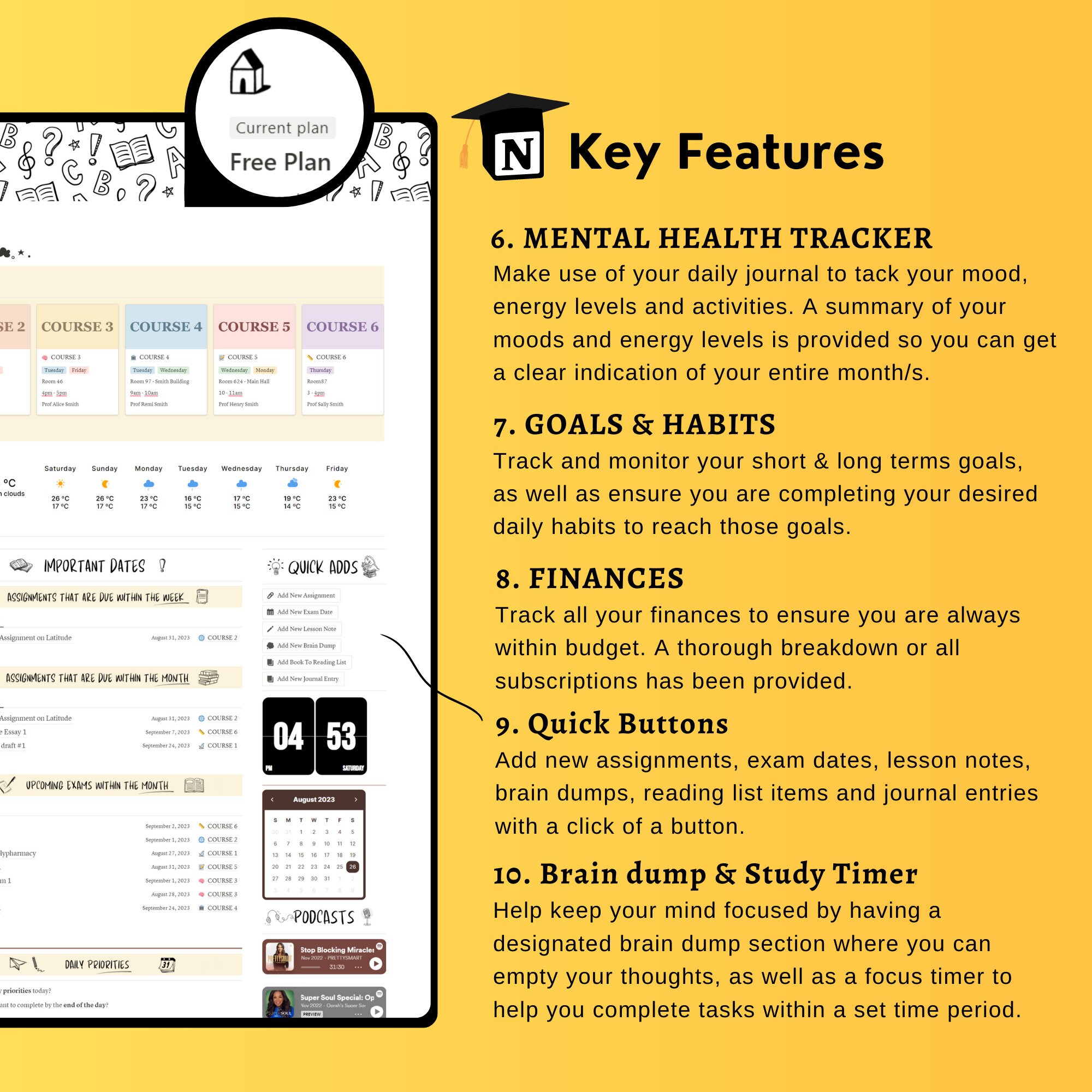 PLR Student Planner Notion Template PLR Notion Template for Students Plr Notion Template Student ...