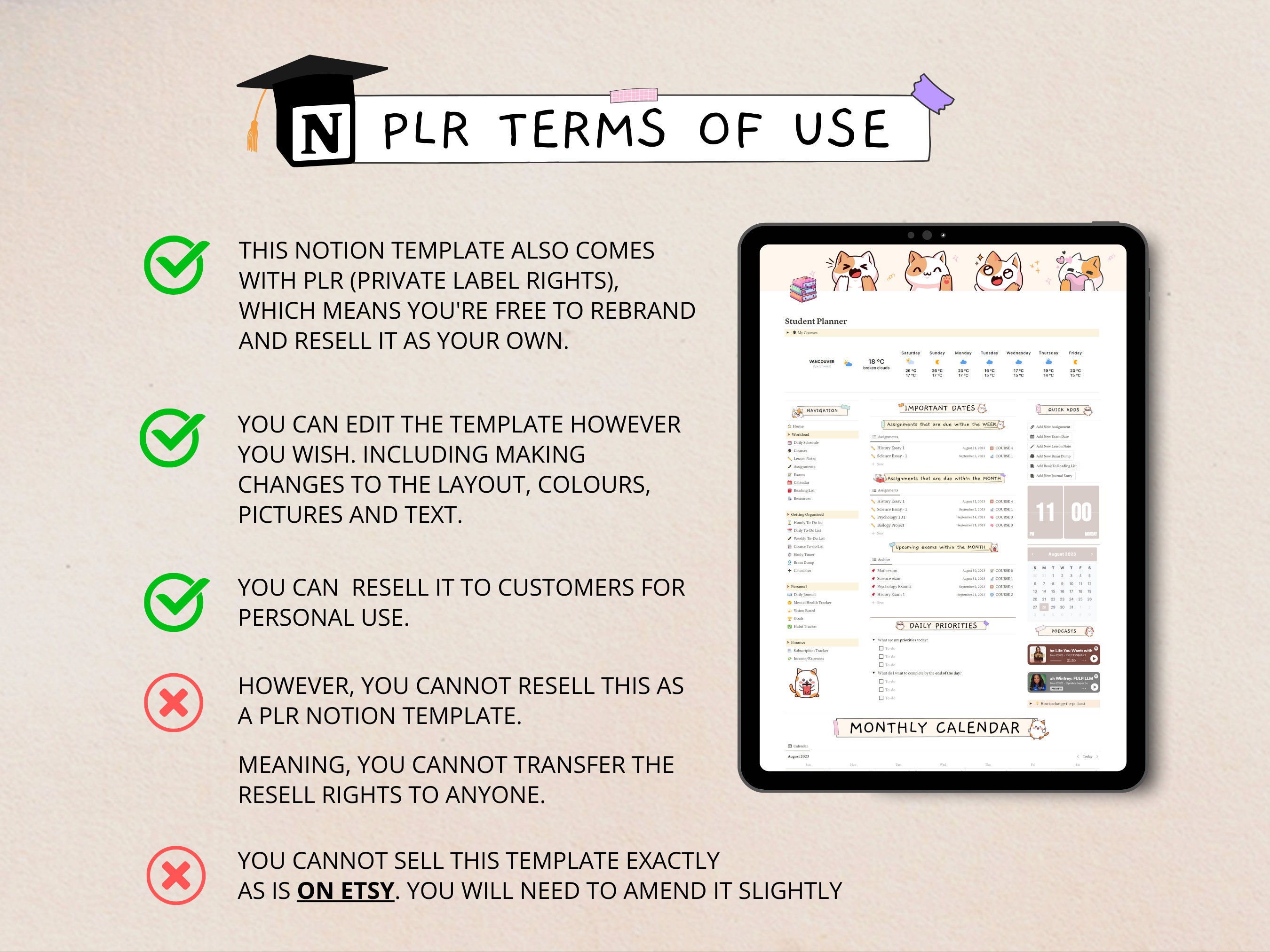 PLR Student Planner Notion Template PLR Notion University Template Notion Student Planner PLR ...