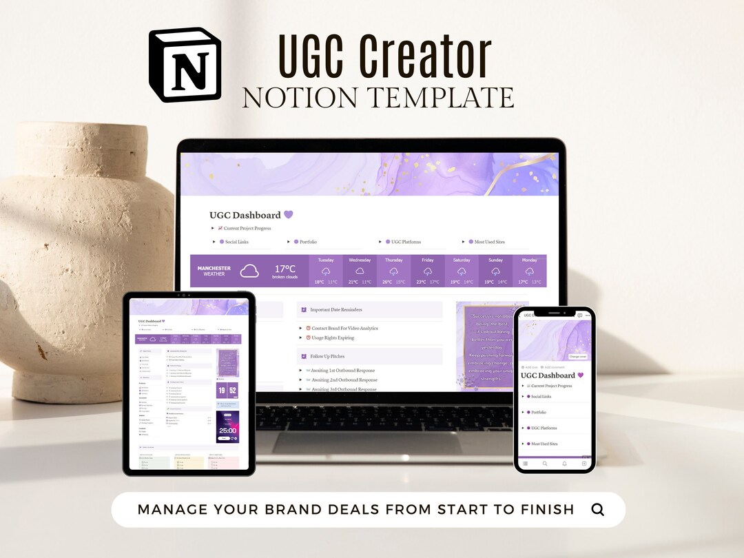 Purple UGC Notion Template Planner for UGC Creators Premium UGC Notion ...