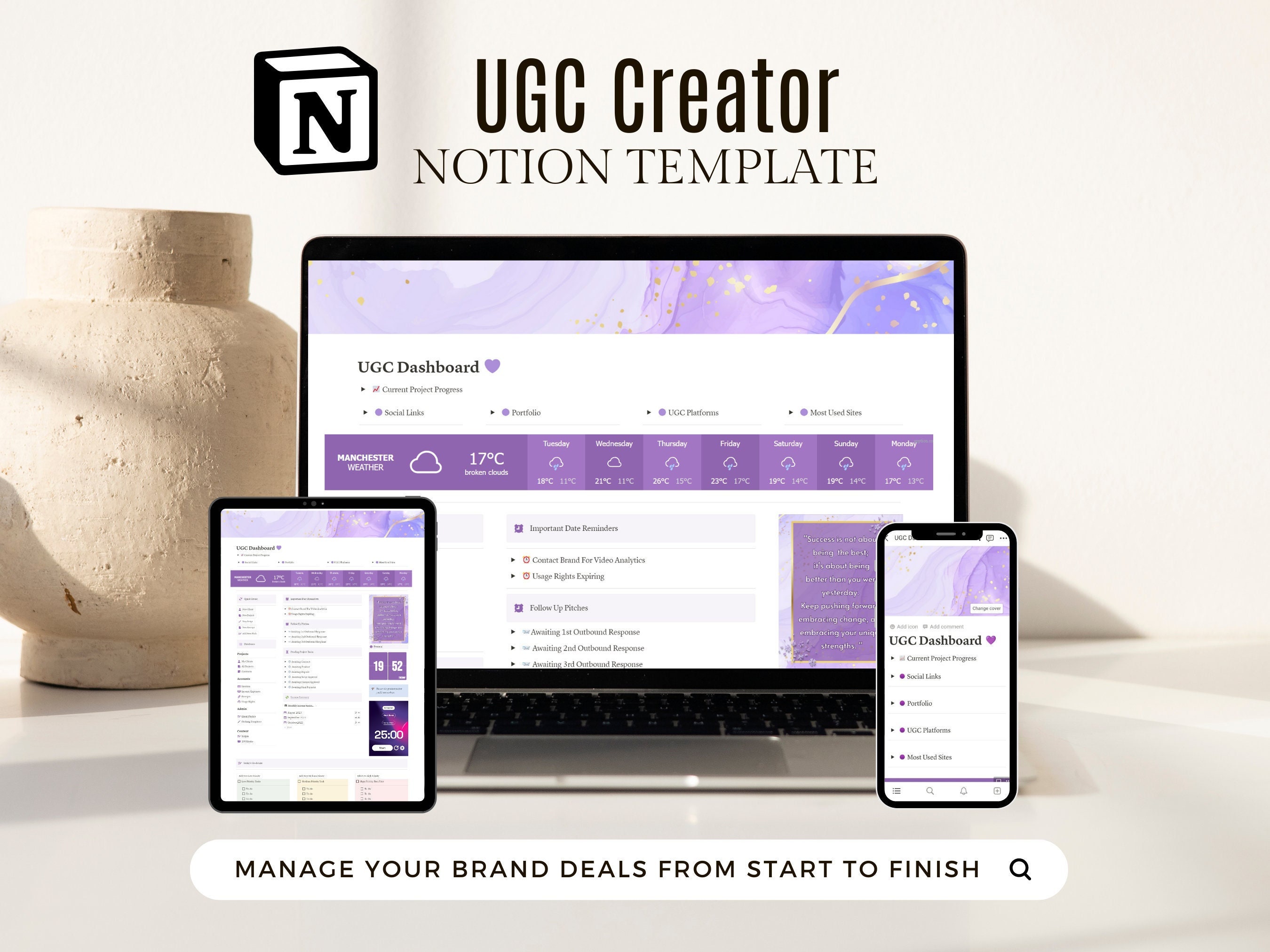 Purple UGC Notion Template Planner for UGC Creators Premium UGC Notion ...