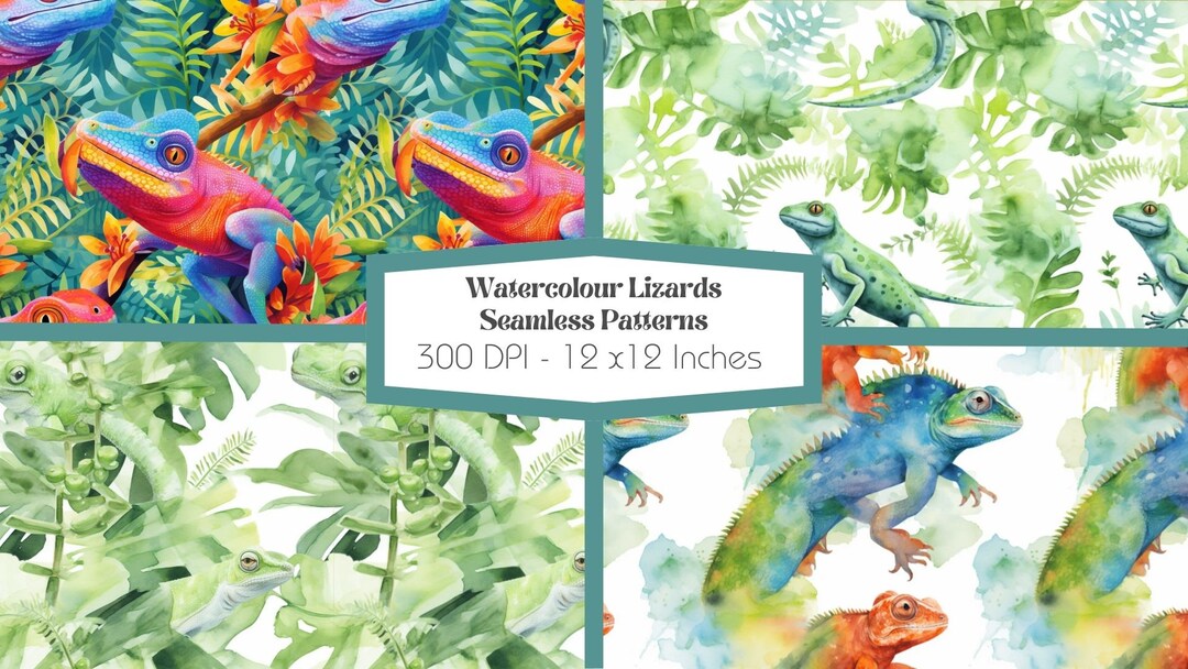 8 Seamless Watercolour Lizard/gecko Patterns ~ Perfect for Arts and ...