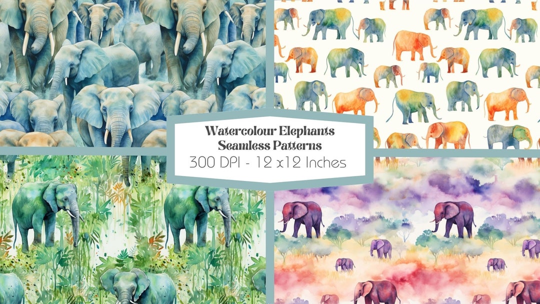 8 Watercolour Seamless Elephant Patterns ~ Perfect for Arts and Crafts ...
