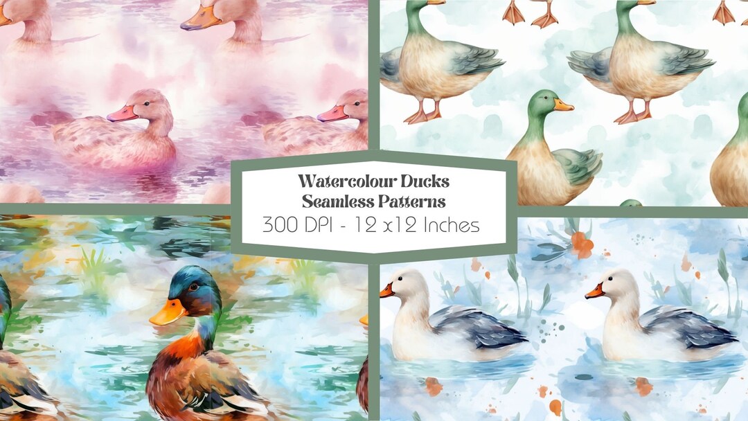 8 Watercolour Seamless Duck Patterns ~ Perfect for Arts and Crafts ...