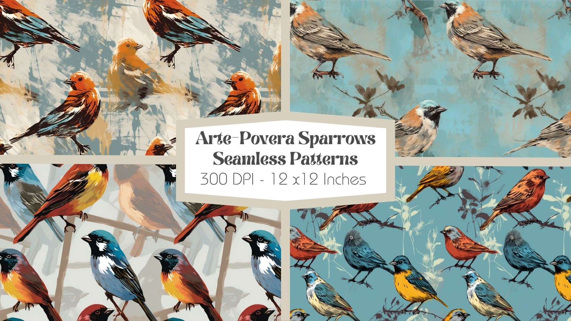 8 Arte-povera Sparrows Patterns ~ Perfect for Arts and Crafts ...