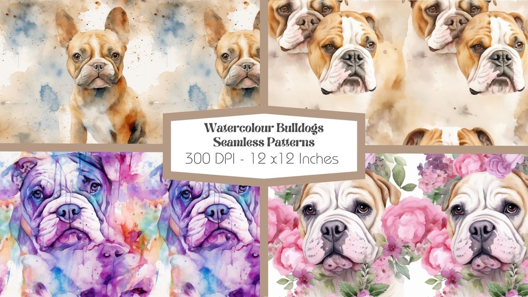 8 Watercolour Seamless Bulldog Patterns ~ Perfect for Arts and Crafts ...