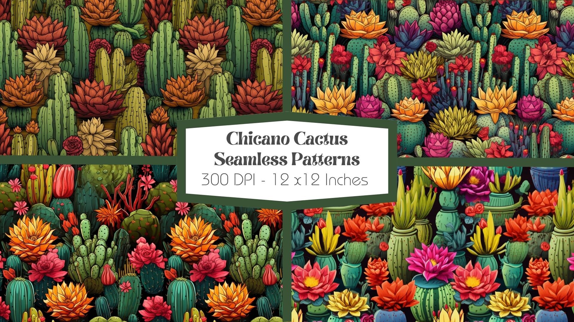 8 Chicano Cactus Seamless Patterns ~ Perfect for Arts and Crafts ...