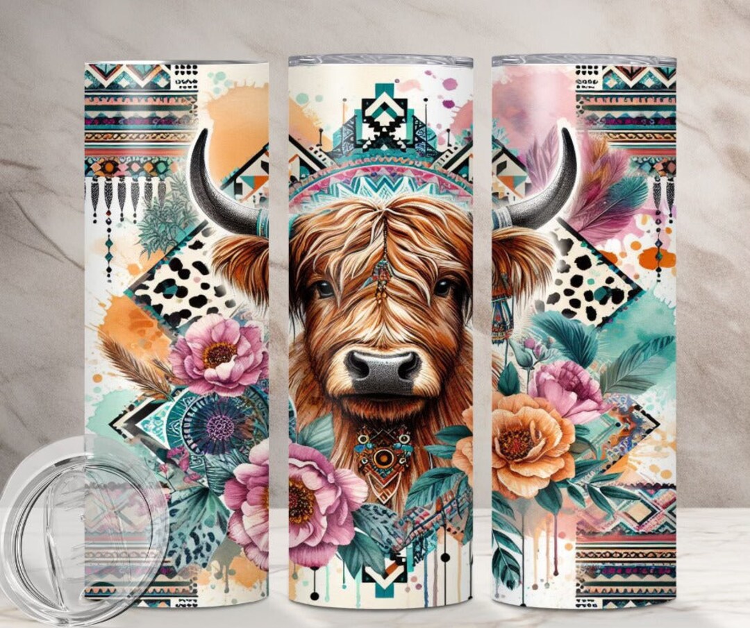 Highland Cow Watercolor Aztec - Etsy