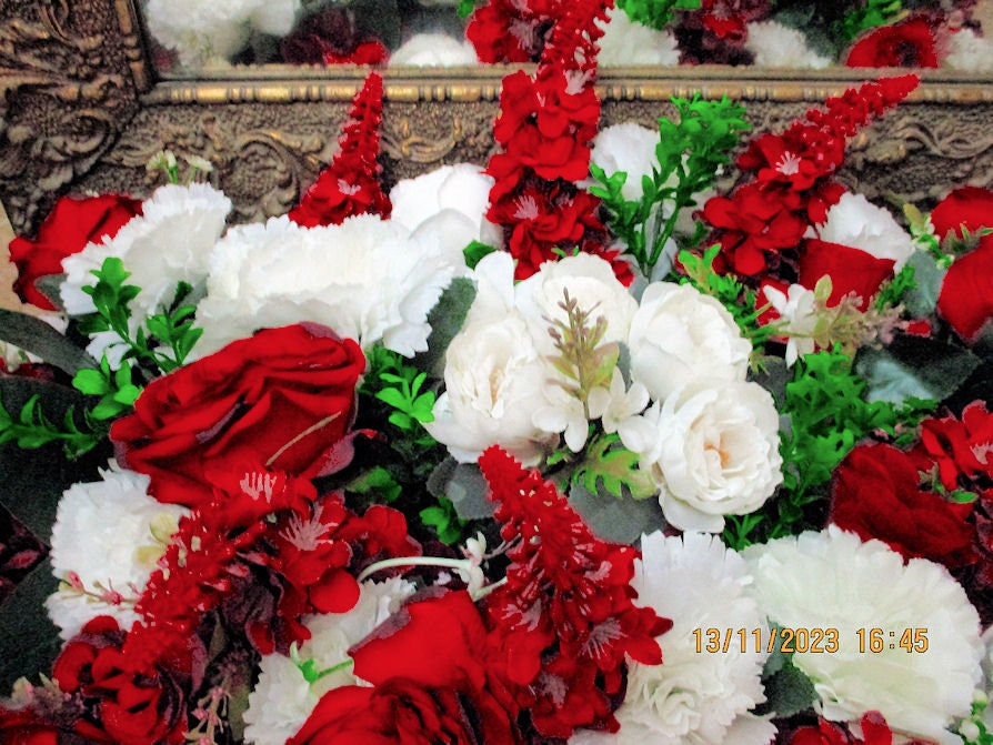 X Large White and Red Real Touch Peony Flowers Arrangement - Etsy