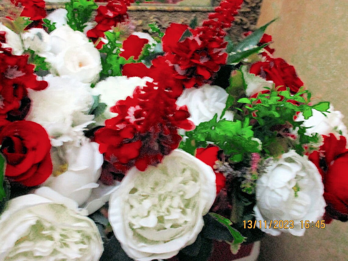 X Large White and Red Real Touch Peony Flowers Arrangement - Etsy