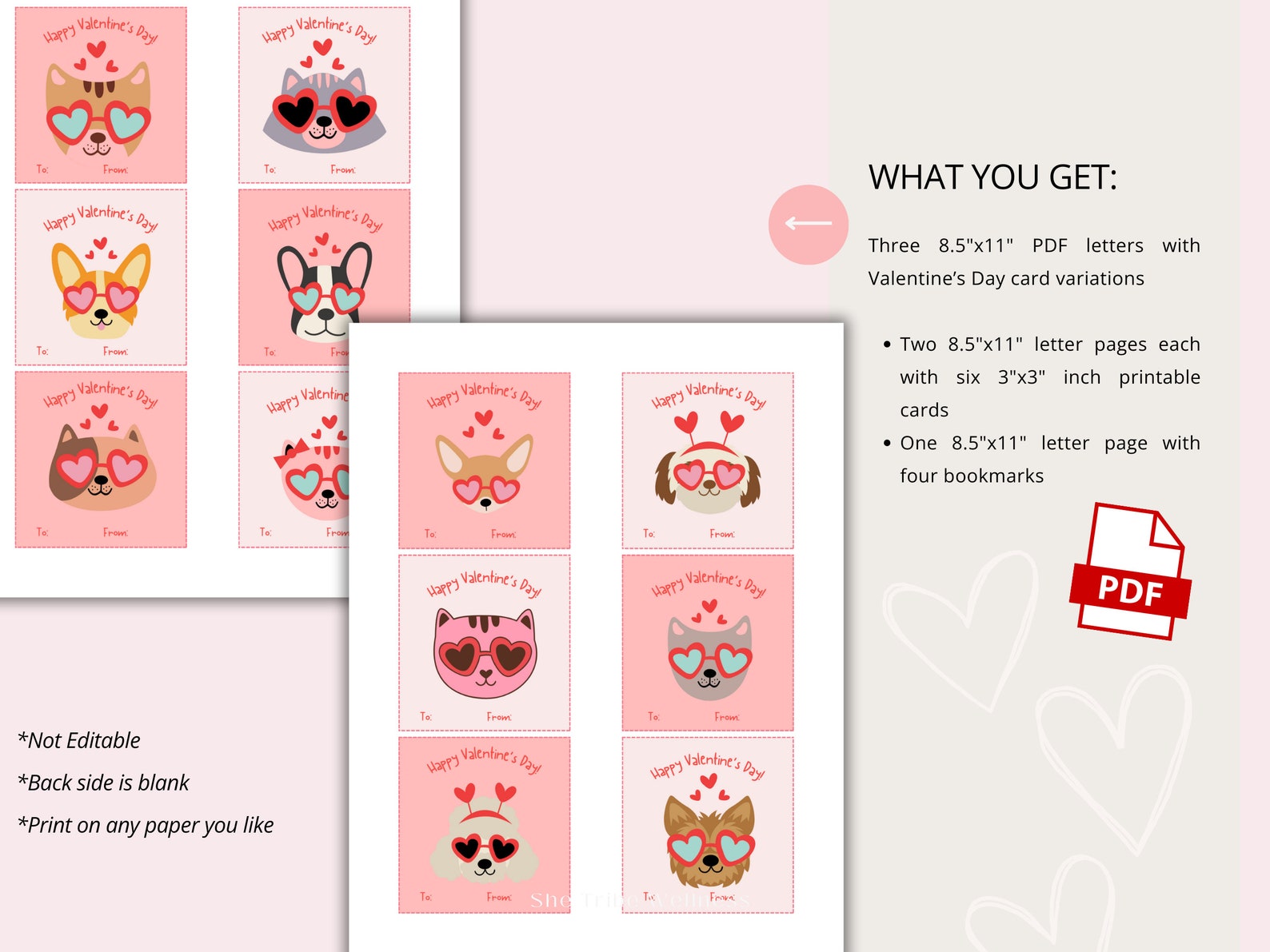 Cats and Dogs Valentine's Day Cards and Bookmarks for Kids, Printable ...