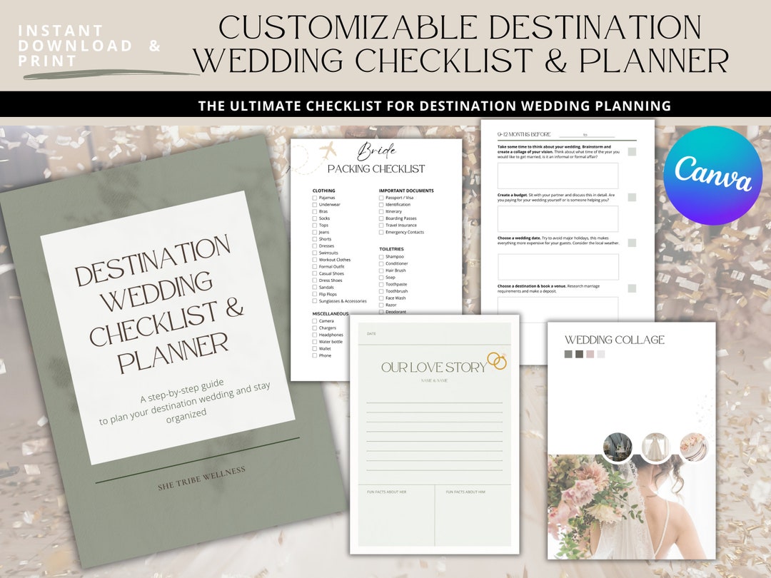 Destination Wedding Checklist Editable CANVA Template Destination ...
