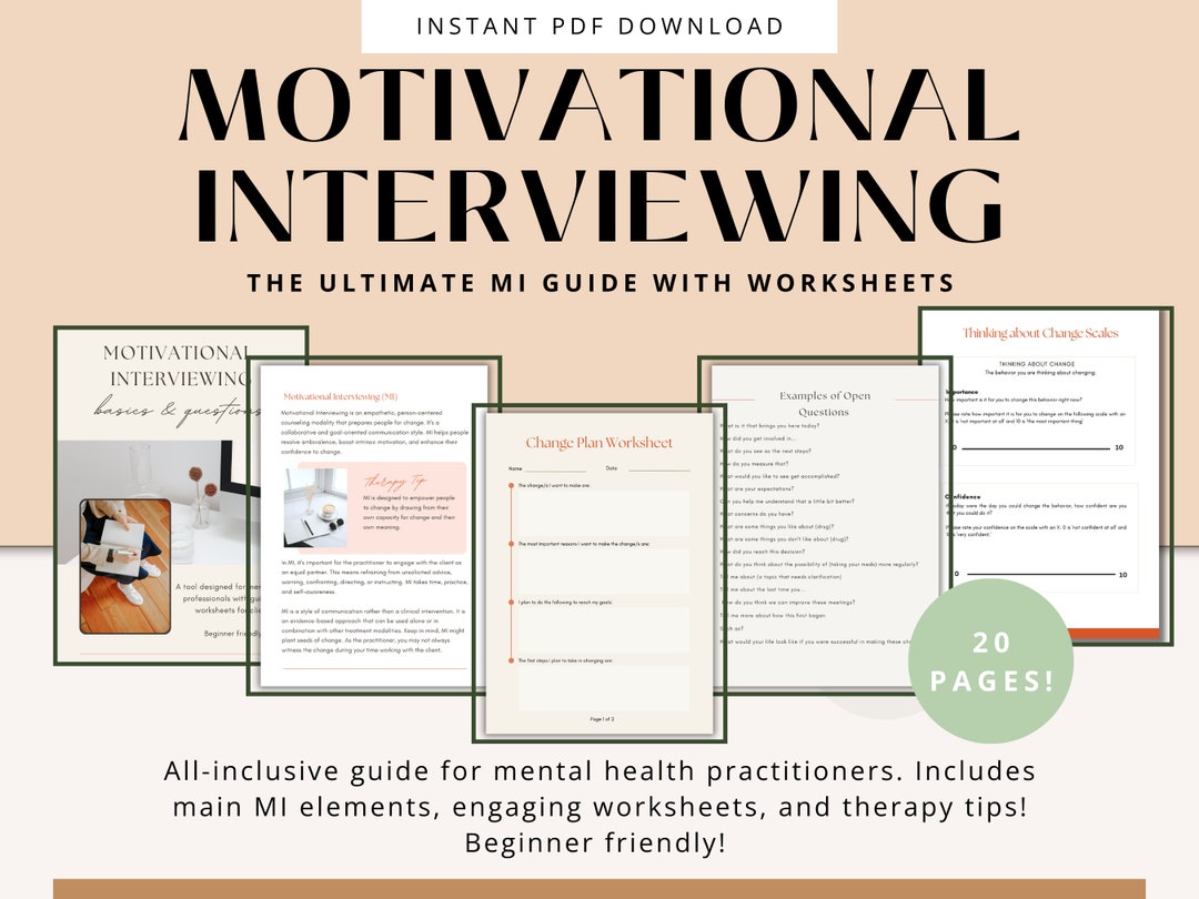 Motivational Interviewing Therapist Guide Mental Health Tool Therapist ...