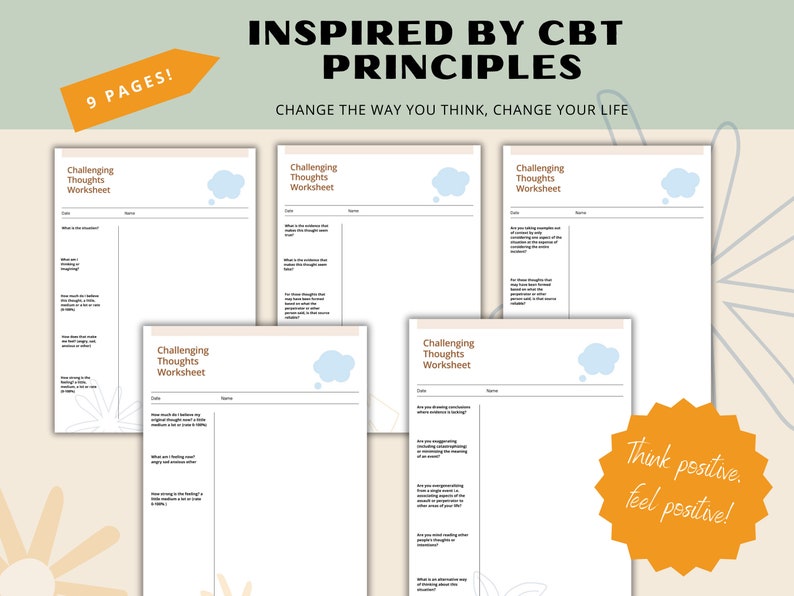 Challenge Negative Thoughts Worksheets, Think Positive, Change the Way ...