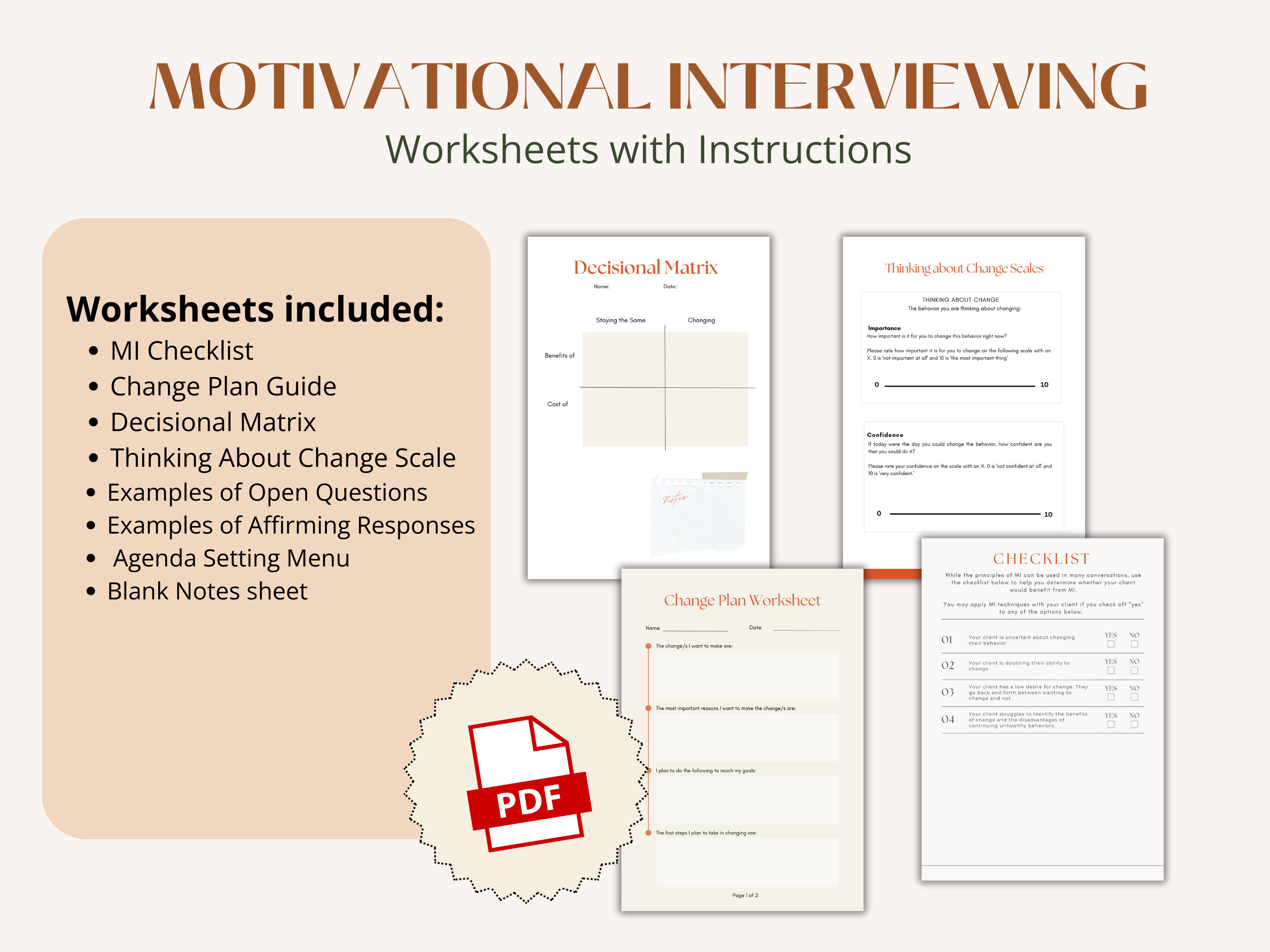 Motivational Interviewing Therapist Guide Mental Health Tool Therapist ...