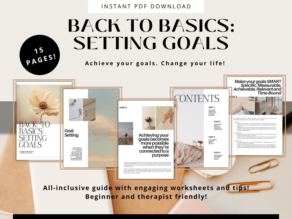 Minimal Setting Goals Guide With SMART Goals, Therapist and Beginner ...