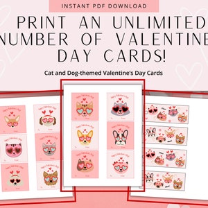 Cats and Dogs Valentine's Day Cards and Bookmarks for Kids, Printable ...