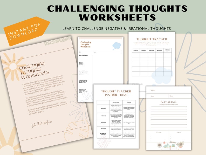 Challenge Negative Thoughts Worksheets, Think Positive, Change the Way ...
