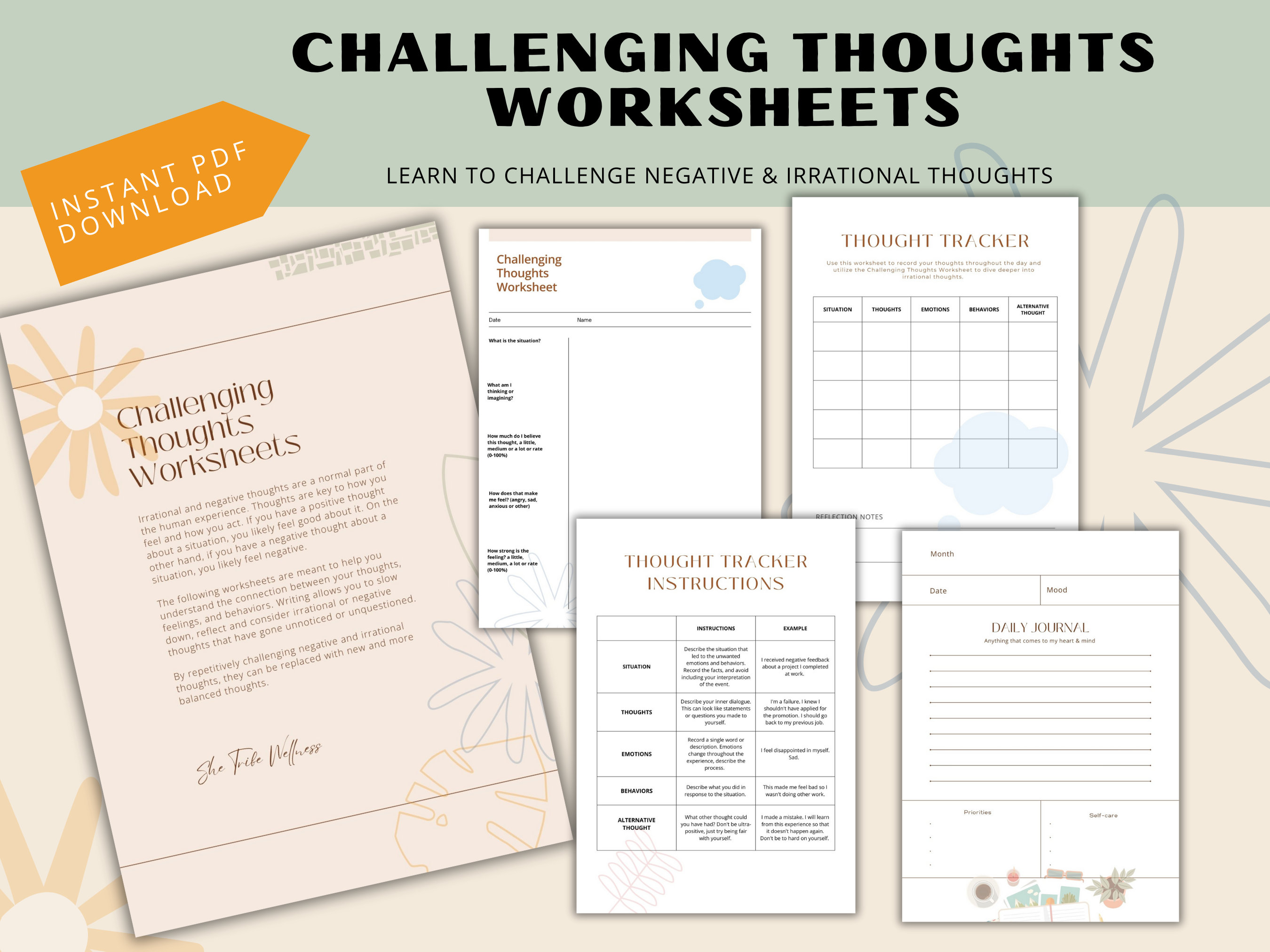 Challenge Negative Thoughts Worksheets, Think Positive, Change the Way ...