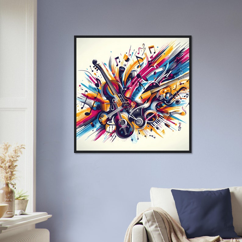 Framed Poster: Abstract Music Artwork for a Jazz-inspired Music Studio ...