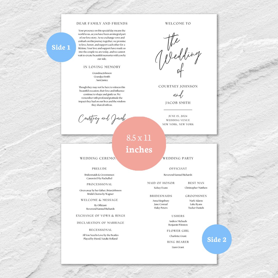 Minimalist Wedding Program Template, Modern Printable Ceremony, DIY ...