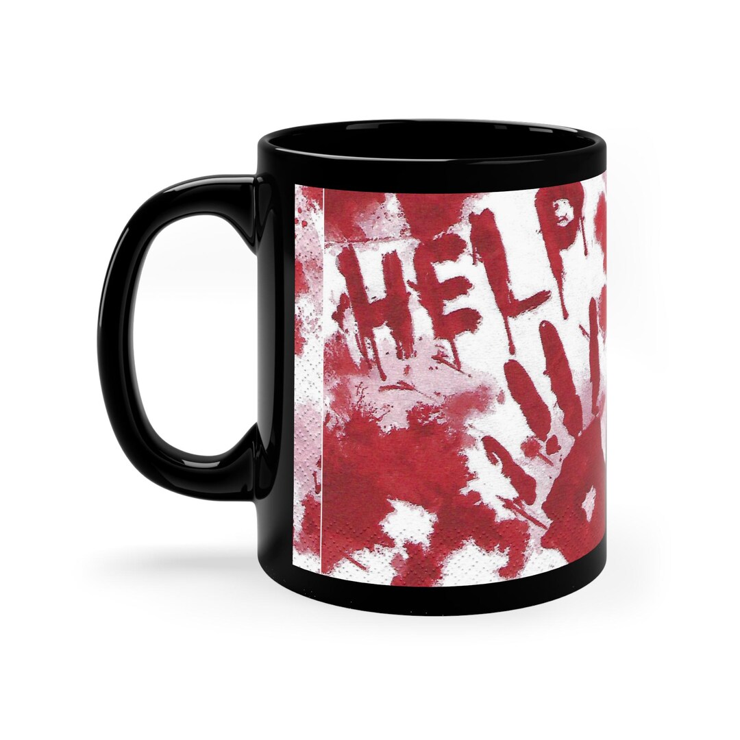Bloody Handprint Help Halloween Black Coffee Mug, 11oz - Etsy