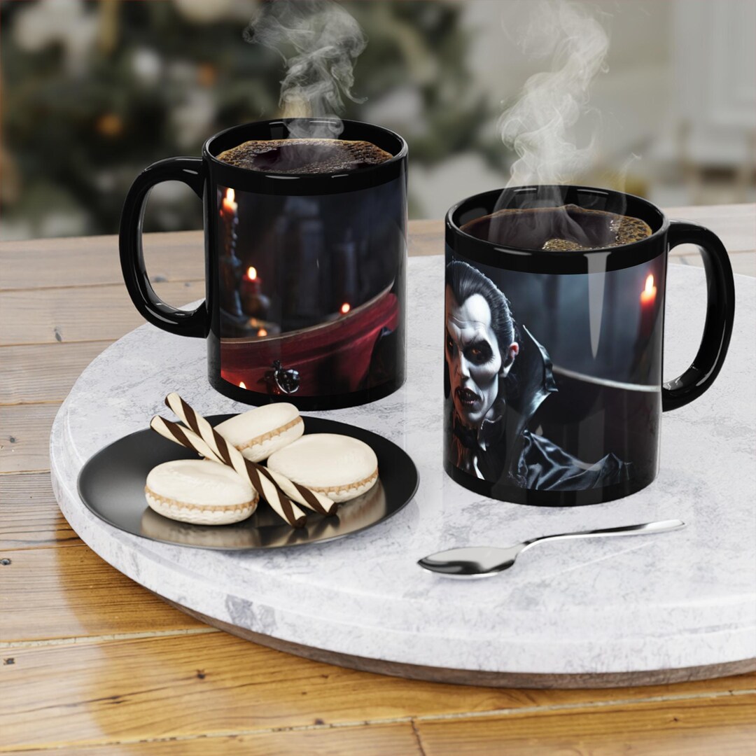 Vampire Sitting up in Coffin Halloween Black Coffee Mug, 11oz - Etsy
