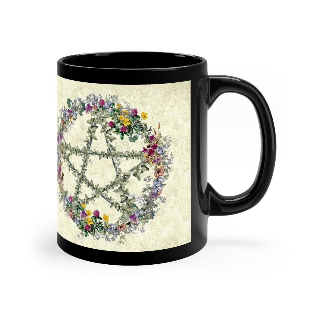 Floral Pentagram Pagan Samhain Halloween Black Coffee Mug, 11oz - Etsy
