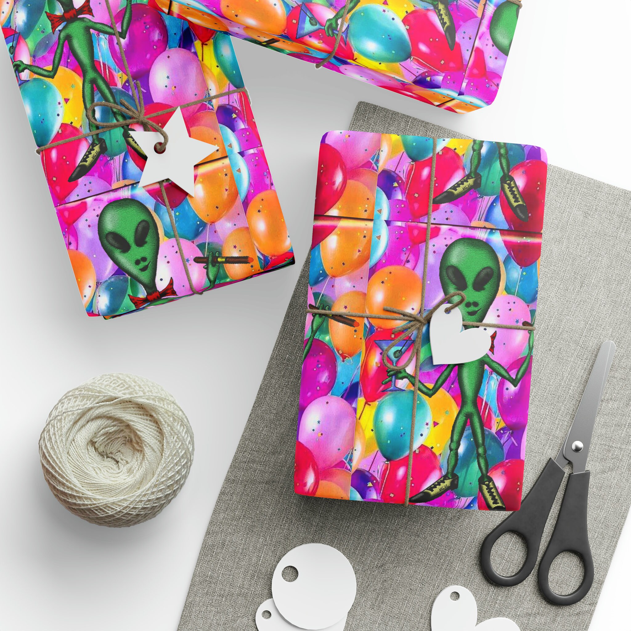 Party Alien Colorful Balloons Birthday Wrapping Papers - Etsy