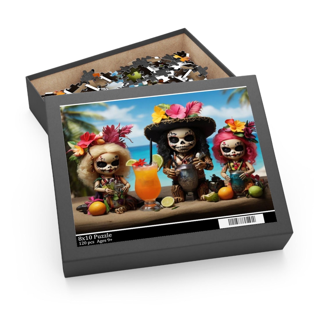 Creepy Gothic Skeletal Vibrant Colorful Dolls With Tropical Drinks and ...