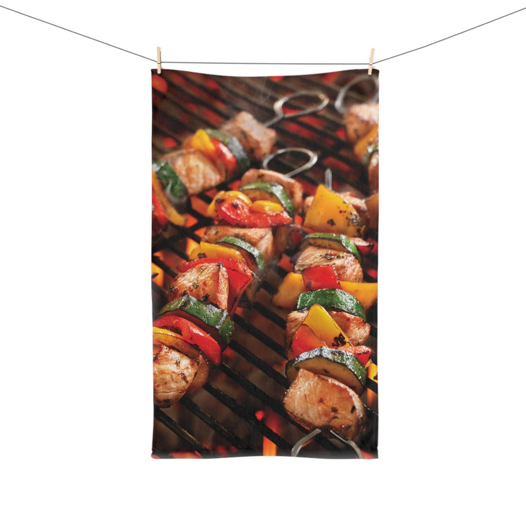 Grilled Shish Kebabs Hand Towel | Kitchen Decor, BBQ Accessory, Cooking ...