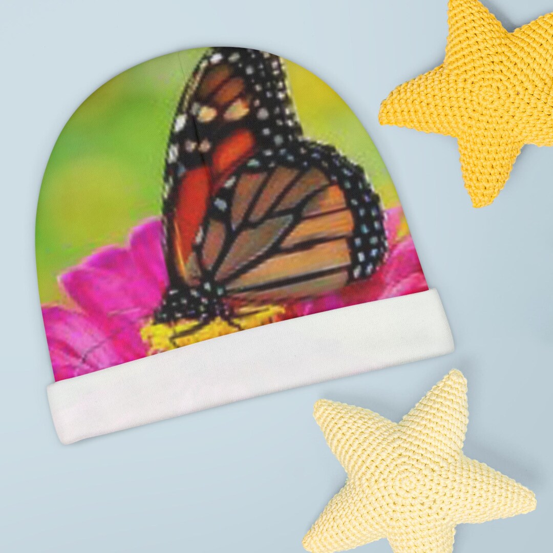 Monarch Butterfly With Pink Zinnia Baby Beanie (AOP) - Etsy