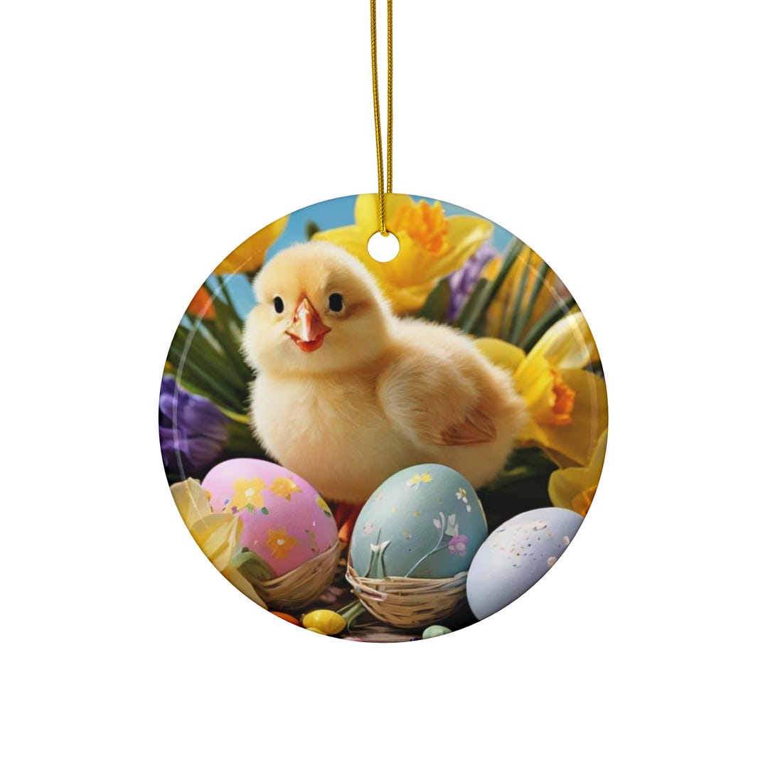 Baby Chick and Eggs Easter Ostara Christmas Ceramic Ornament, 4 Shapes ...