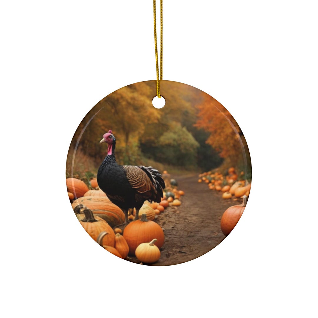Wild Turkey Pumpkins Pathway Thanksgiving Christmas Ceramic Ornament, 4 ...