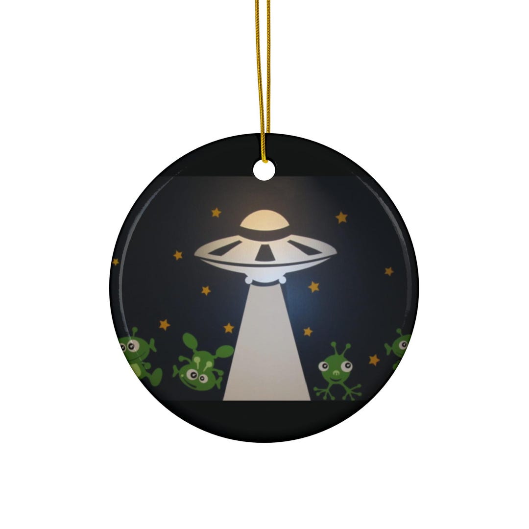 UFO and Happy Aliens Christmas Ceramic Ornament, 4 Shapes - Etsy
