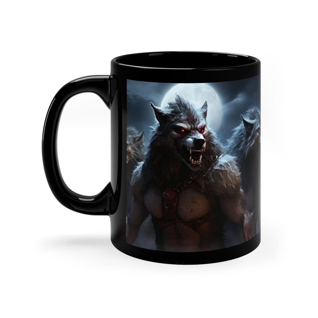 Full Moon Scary Werewolves Halloween Black Coffee Mug, 11oz - Etsy