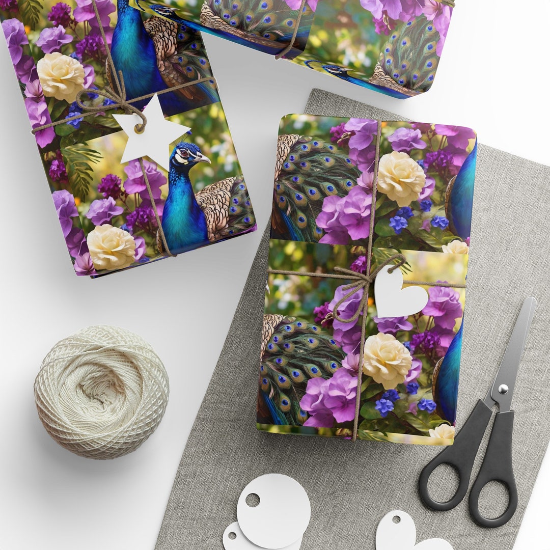 Beautiful Peacock With Shades of Purple Roses Wrapping Papers - Etsy