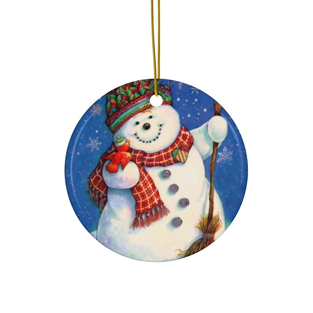 Snowman With Bird Friend Christmas Ceramic Ornament, 4 Shapes - Etsy