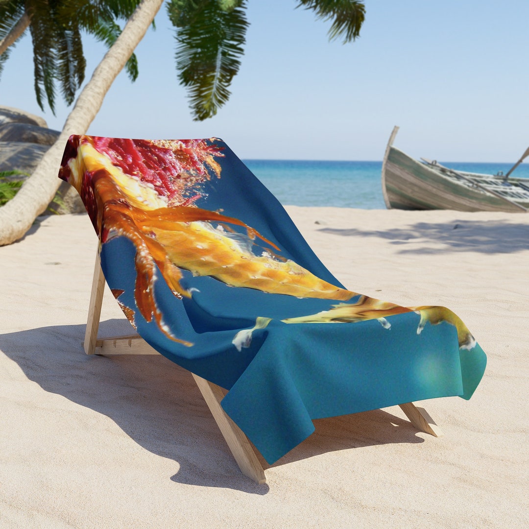 Yellow Seahorse Orangeish Plant Beach Towel - Etsy