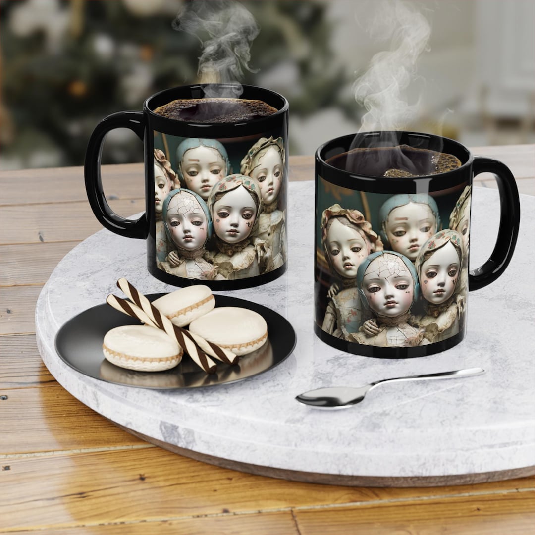 Creepy Victorian Dolls Halloween Black Coffee Mug, 11oz - Etsy