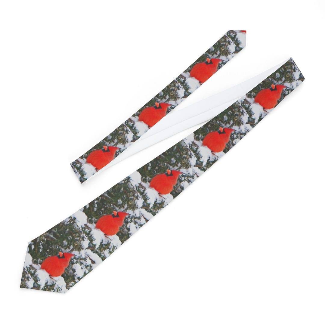 Male Red Cardinal Snowy Branch Christmas Necktie - Etsy