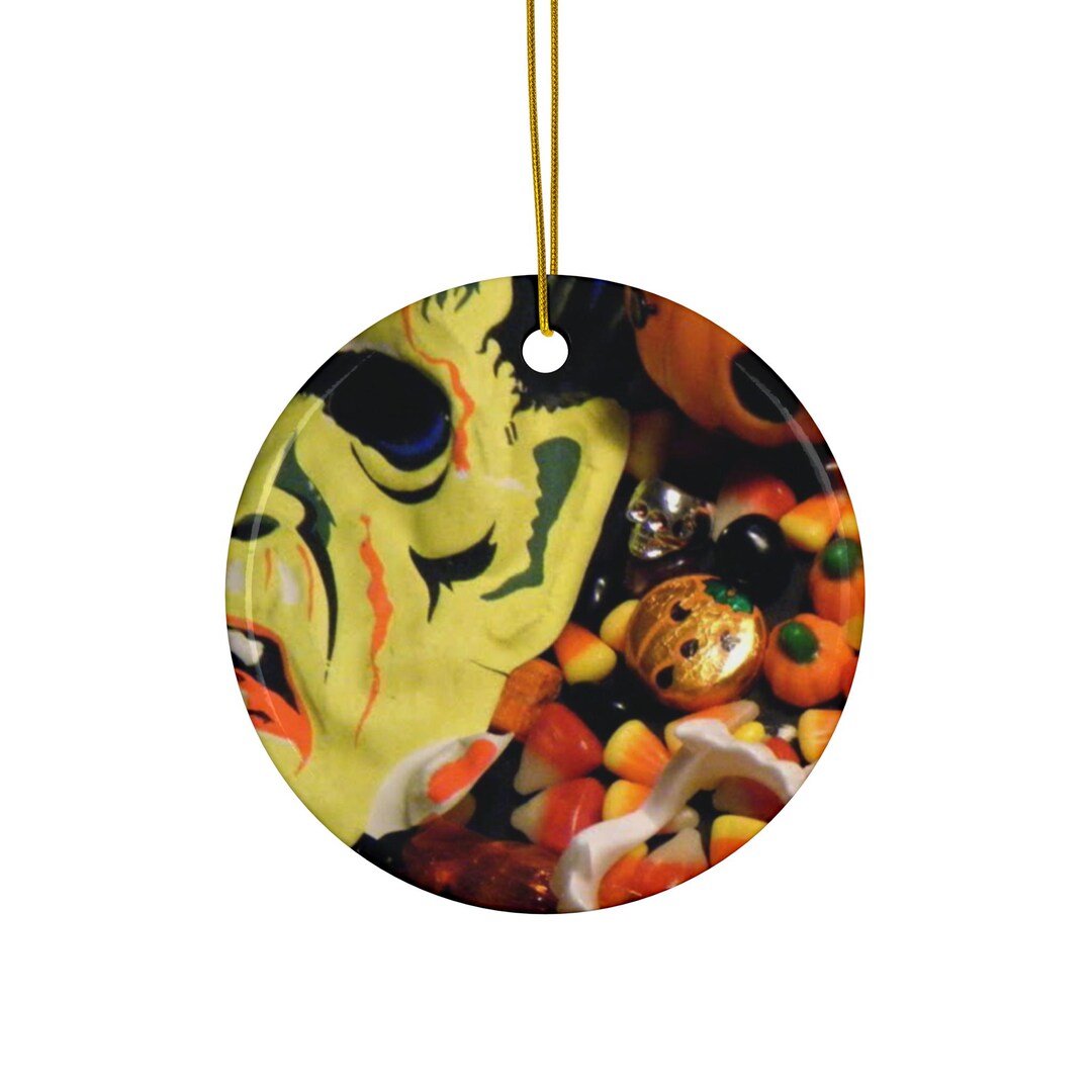 Vintage Frankenstein Mask Candy Halloween Christmas Ceramic Ornament, 4 ...
