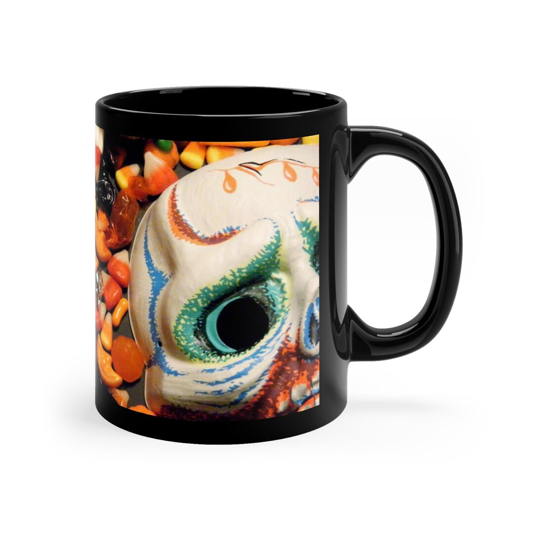 Vintage Skull Halloween Mask and Candy Black Coffee Mug, 11oz - Etsy
