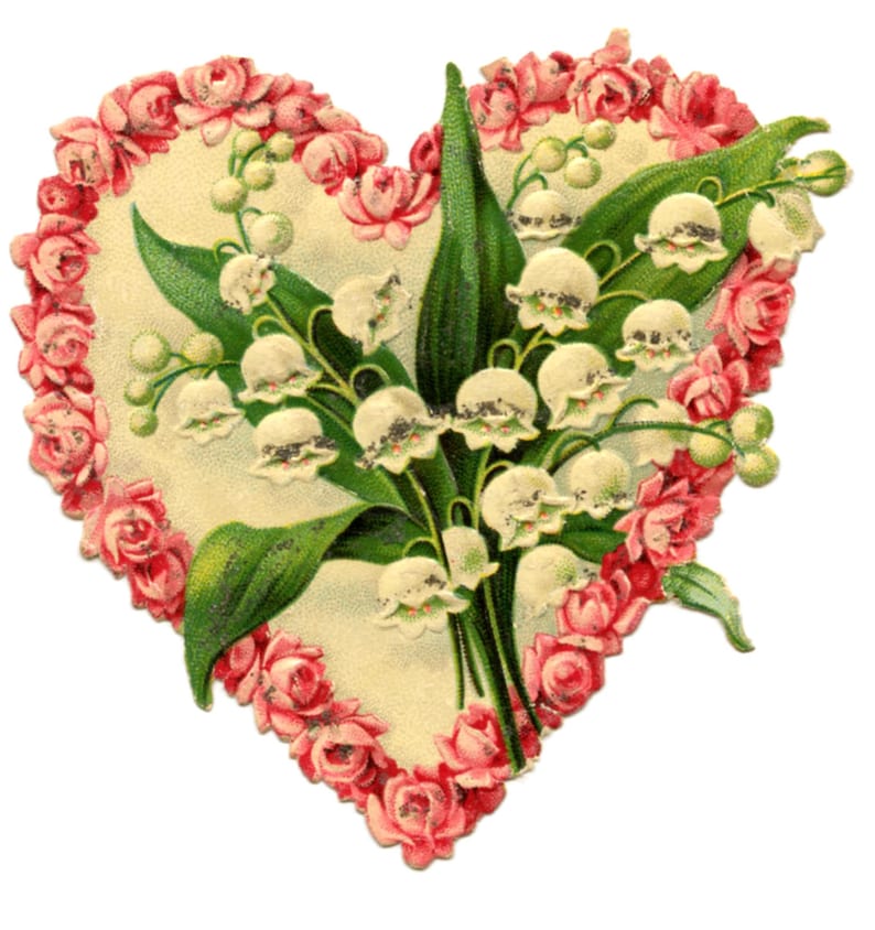 Vintage Victorian Romantic Rose Shaped Heart With Lily of the Valley ...