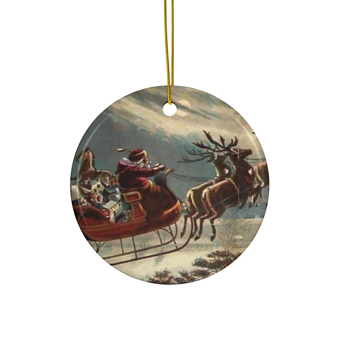 Victorian Santa With Flying Reindeer Christmas Ceramic Ornament, 4 ...