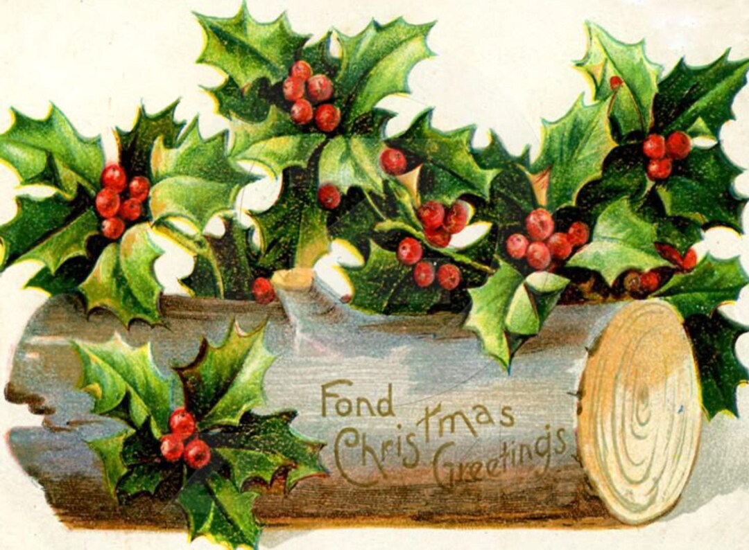 Fond Christmas Greetings Yule Log With Holly Berries Cut Out - Etsy