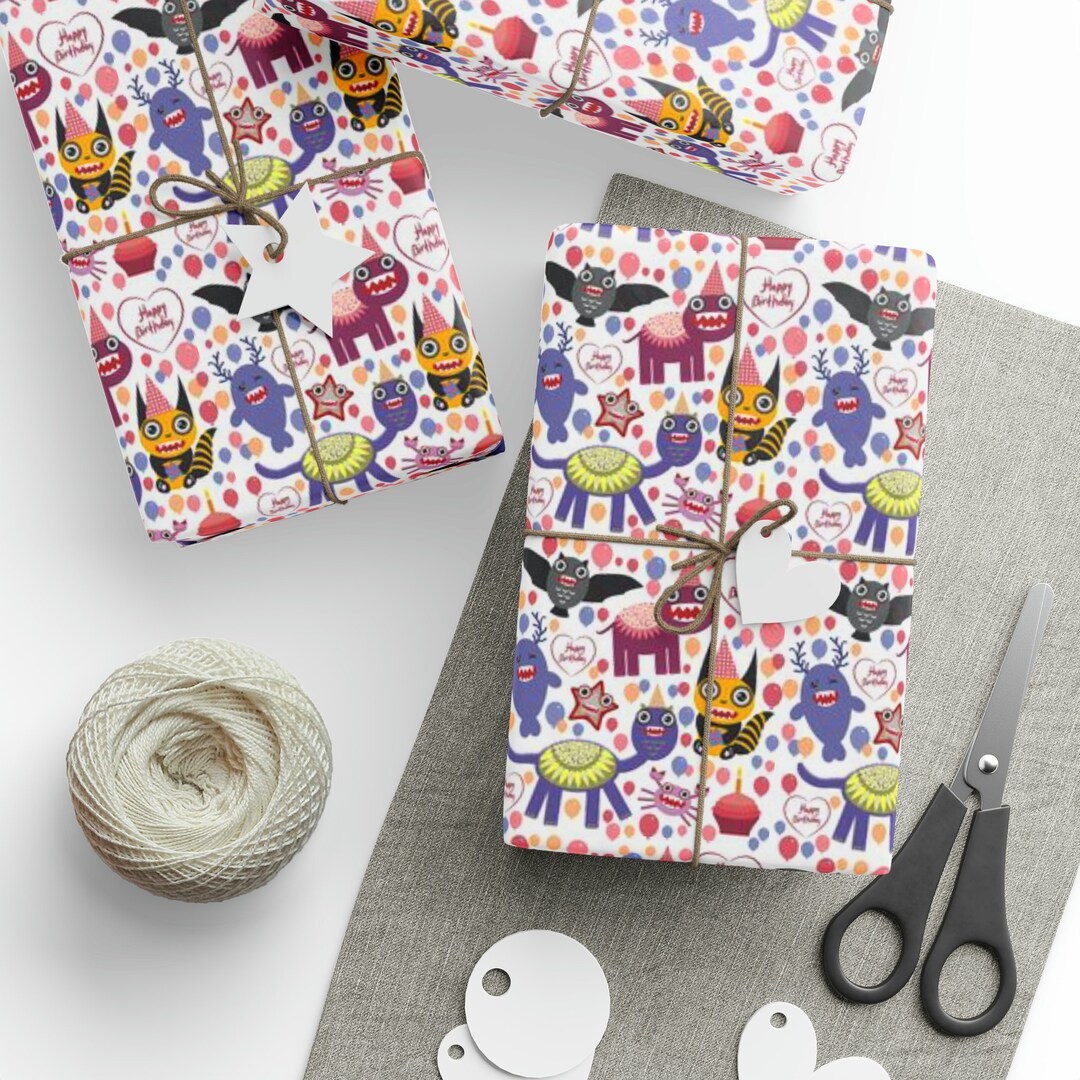 Fuzzy Looking Happy Birthday Monsters Wrapping Papers - Etsy